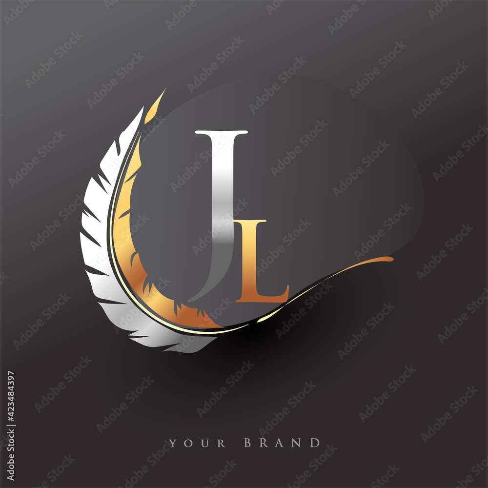 Initial letter JL logo with Feather Gold And Silver Color, Simple and ...