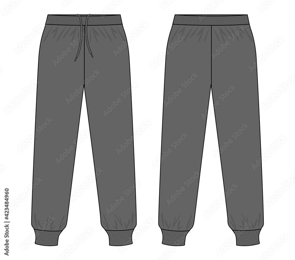 Gray Tracksuit Pants Template on White Background. Front And Back Views ...