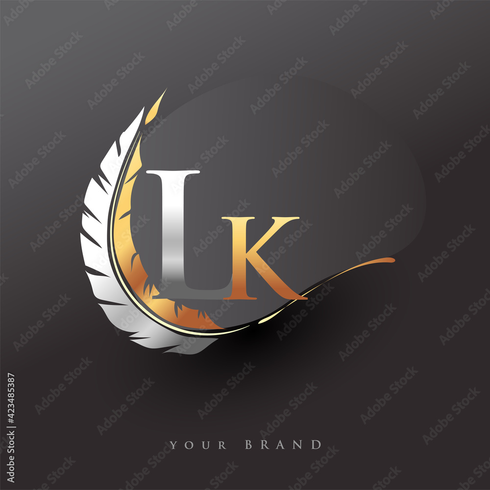Initial letter LK logo with Feather Gold And Silver Color, Simple and ...