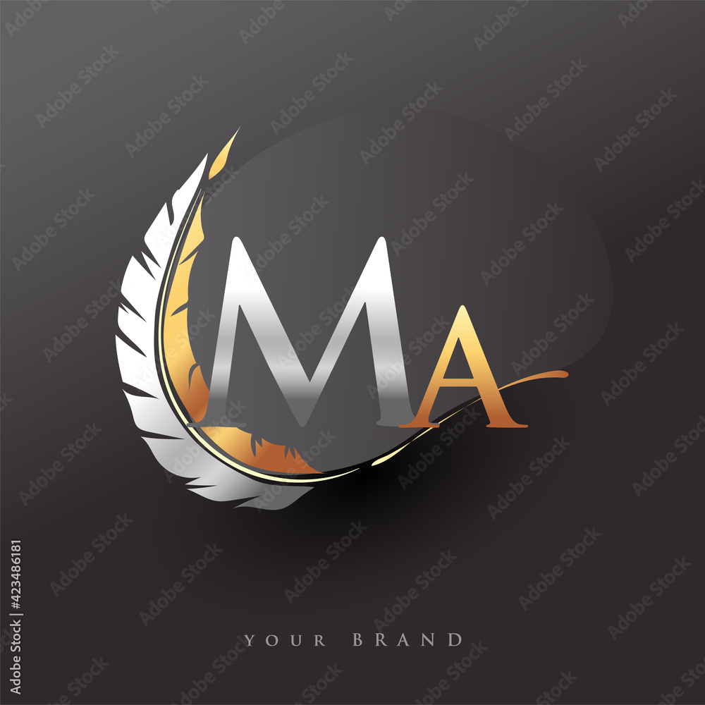 Initial letter MA logo with Feather Gold And Silver Color, Simple and ...