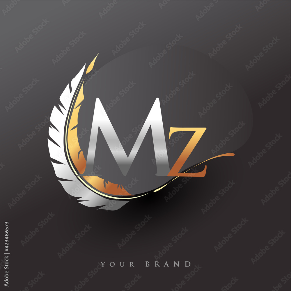Initial letter MZ logo with Feather Gold And Silver Color, Simple and ...