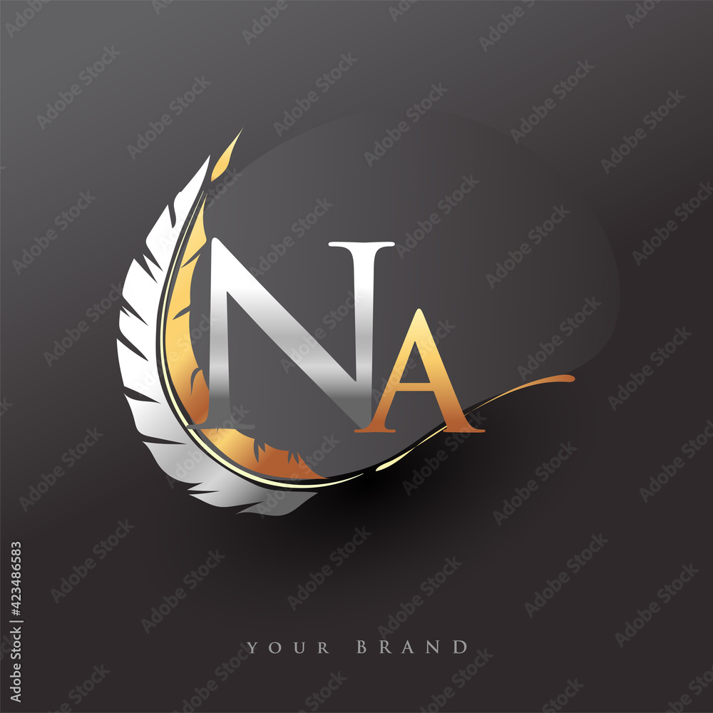 Vecteur Stock Initial letter NA logo with Feather Gold And Silver Color ...
