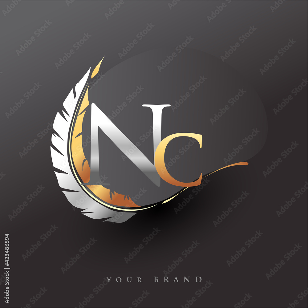 Initial letter NC logo with Feather Gold And Silver Color, Simple and ...