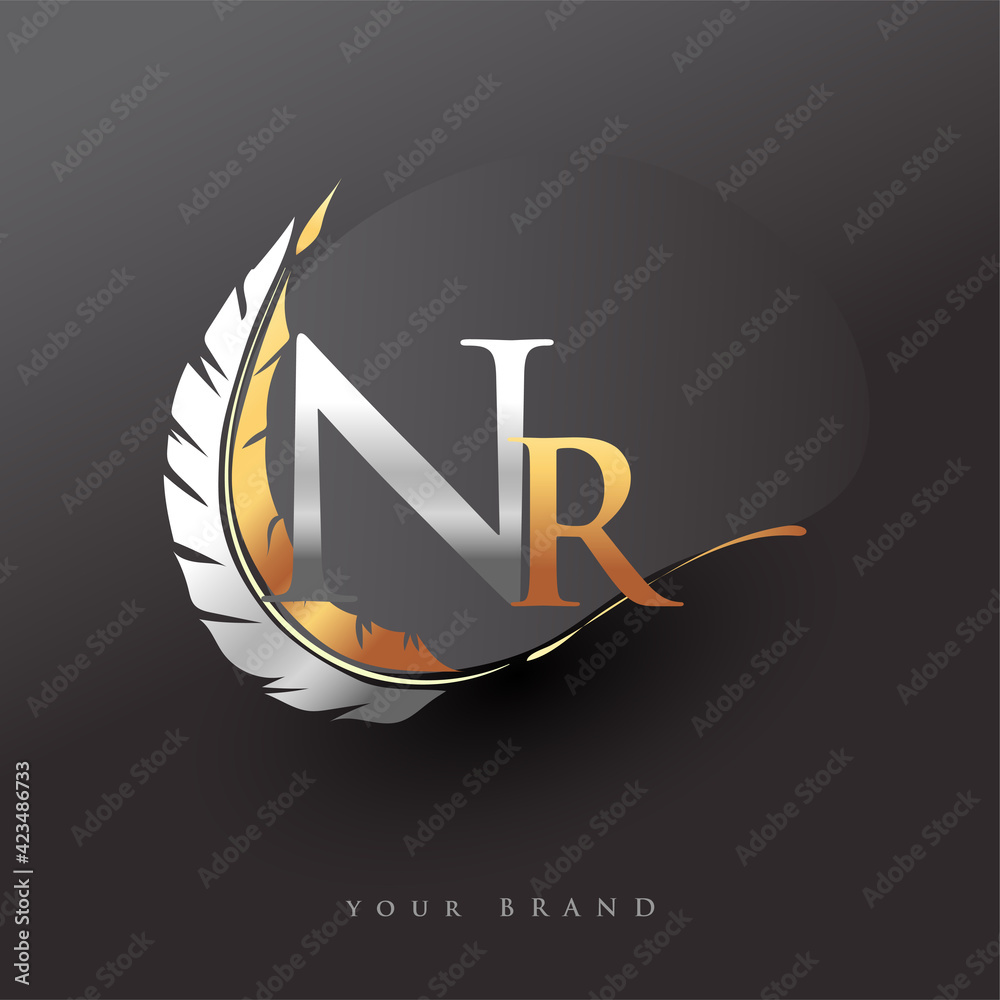 Initial letter NR logo with Feather Gold And Silver Color, Simple and ...