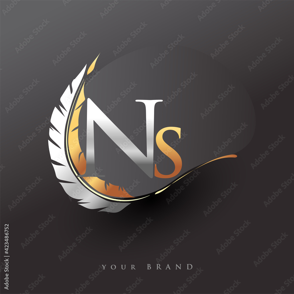 Initial letter NS logo with Feather Gold And Silver Color, Simple and ...