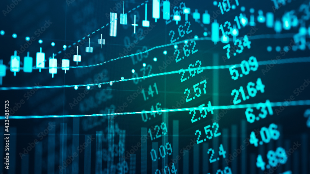 Stock market data on digital LED display. Fundamental and technical ...