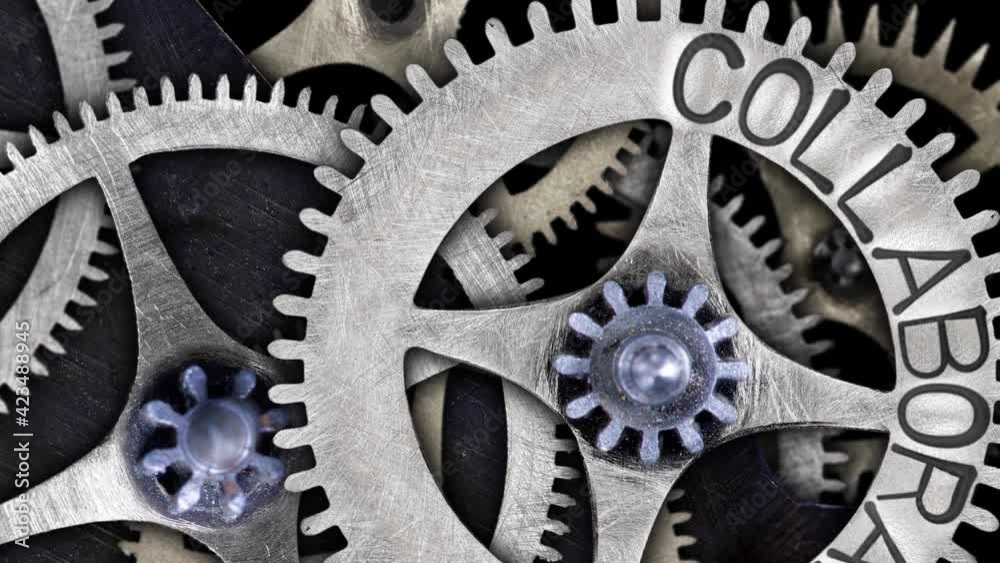 Group of rotating tooth wheels with Collaboration sign imprinted on ...