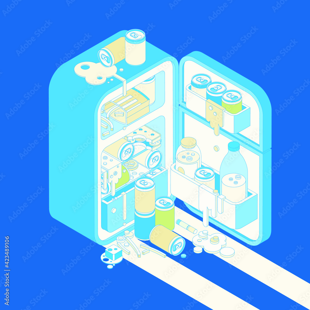 Messy dirty fridge filled with food and drinks Stock Vector | Adobe Stock