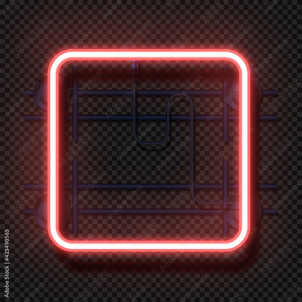 Rectangle neon lamp. Realistic square fluorescent light. 3D geometric ...
