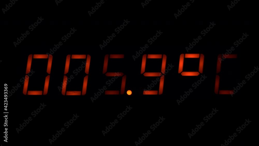 Red LED temperature display going from 0 to 100 degrees celsius ...