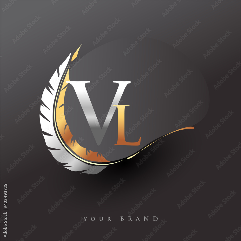 Initial letter VL logo with Feather Gold And Silver Color, Simple and ...