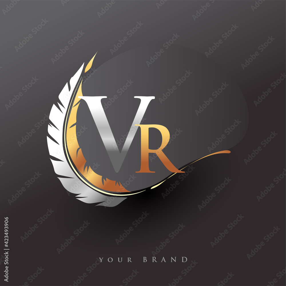 Initial letter VR logo with Feather Gold And Silver Color, Simple and ...
