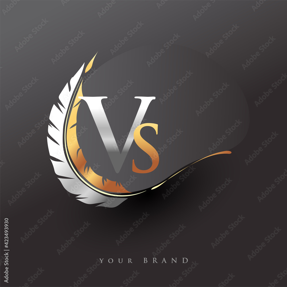 Initial letter VS logo with Feather Gold And Silver Color, Simple and ...