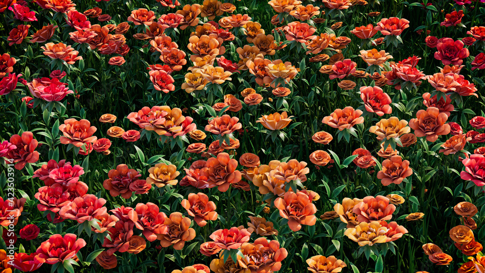 Multicolored Flower Background. Floral Wallpaper with Orange and Red ...