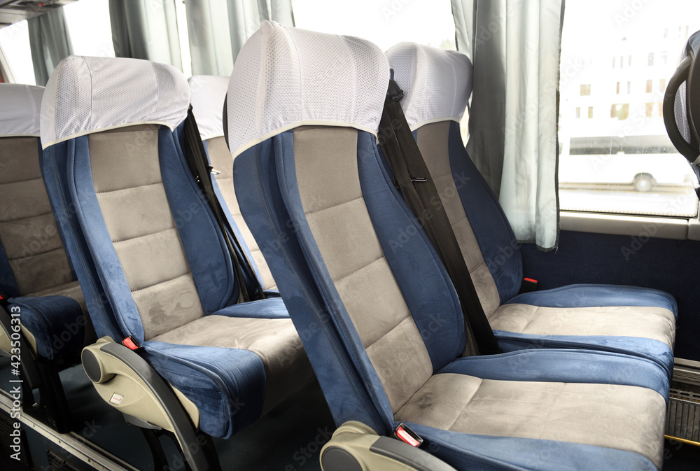 Belarus, Minsk - 23.07.2020:Comfortable bus seats of the manufacturer ...