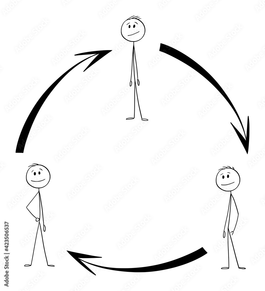 Scheme of Team or Teamwork Cooperation, Arrows in Circle, Vector ...