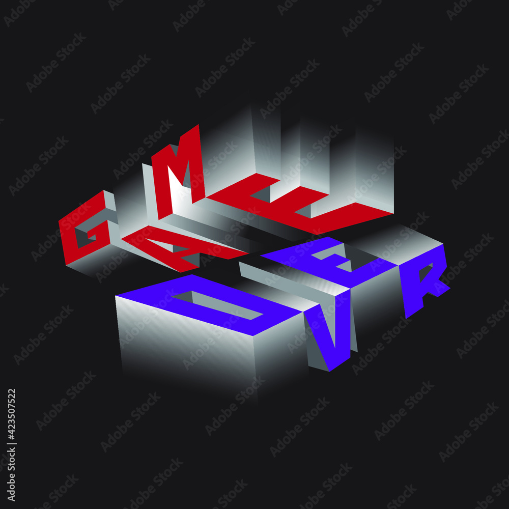 Game over. Isometric vector inscription with unique letters with ...