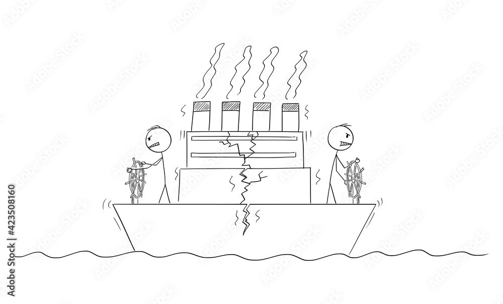 Two Ship Captains or Steersmen Are Steering Ship in Opposite Directions ...
