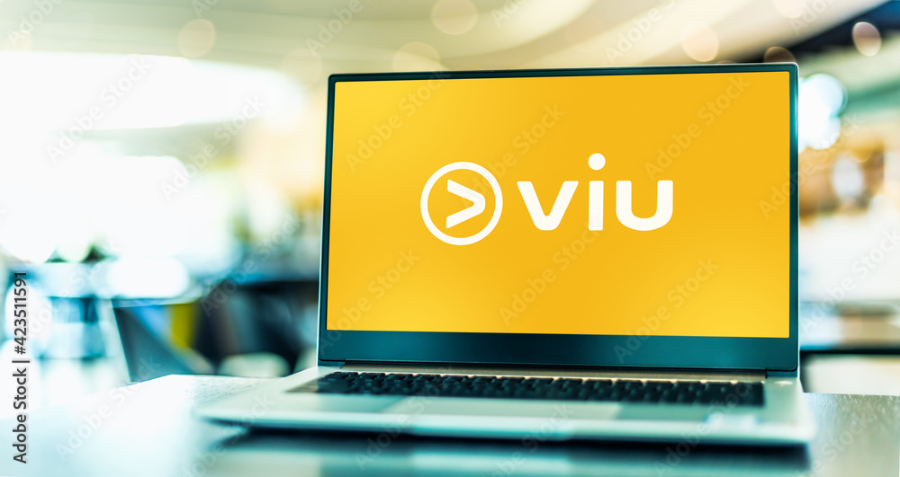 Laptop computer displaying logo of Viu Stock Photo | Adobe Stock