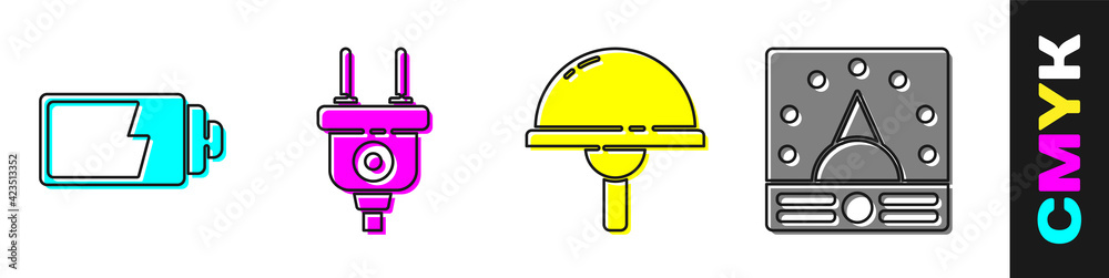 Set Battery charge level indicator, Electric plug, Light emitting diode ...