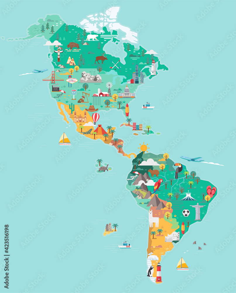 Poster Map of America. Tourist and travel landmarks – Wall Art | UkPosters
