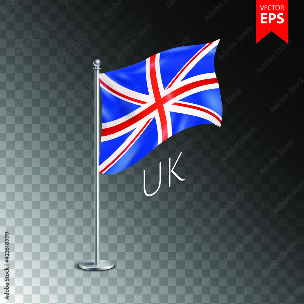 Vector 3d realistic flags of UK on steel poles isolated on transparent ...
