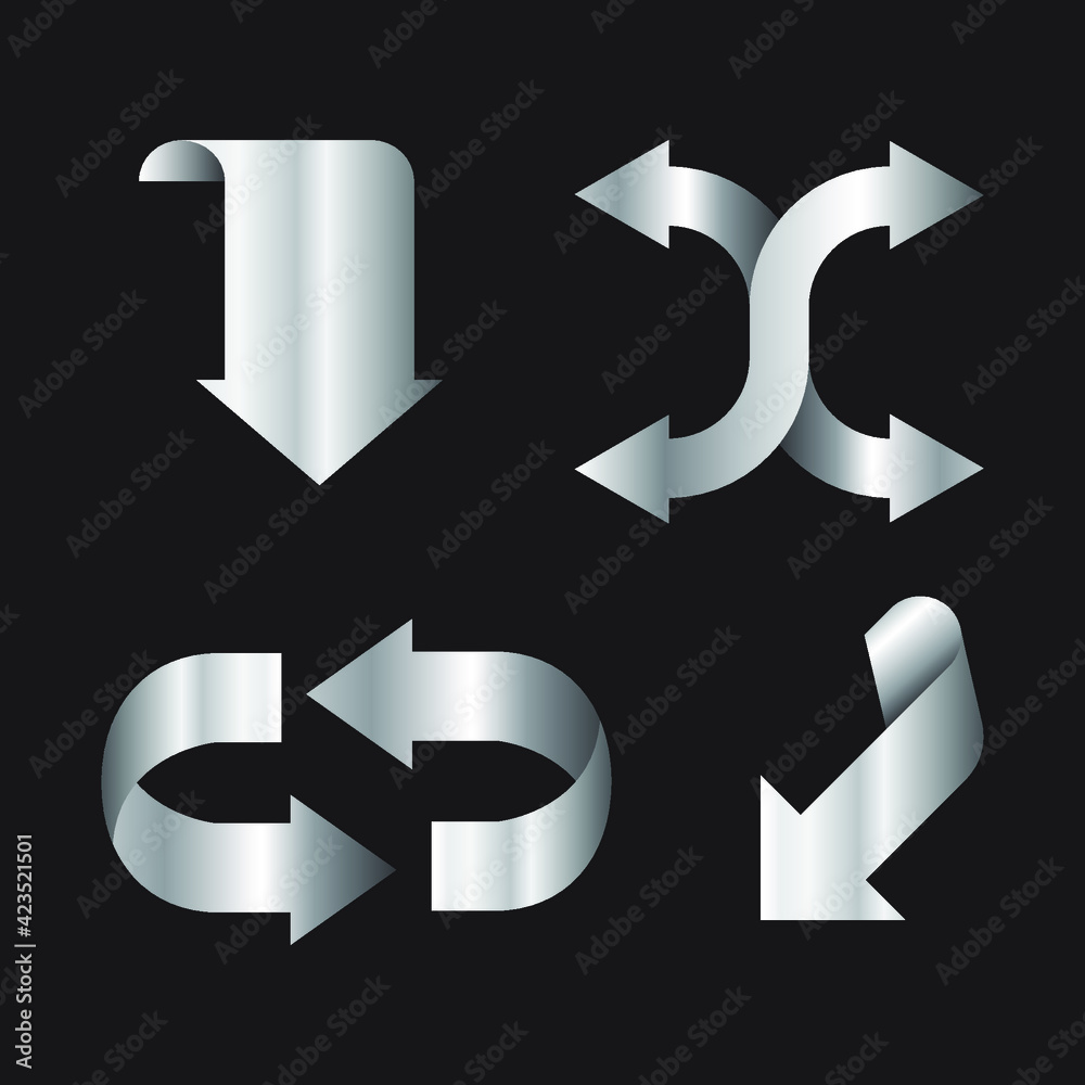 Silver arrows collection. Flat style for graphic design, logo, Web, UI ...