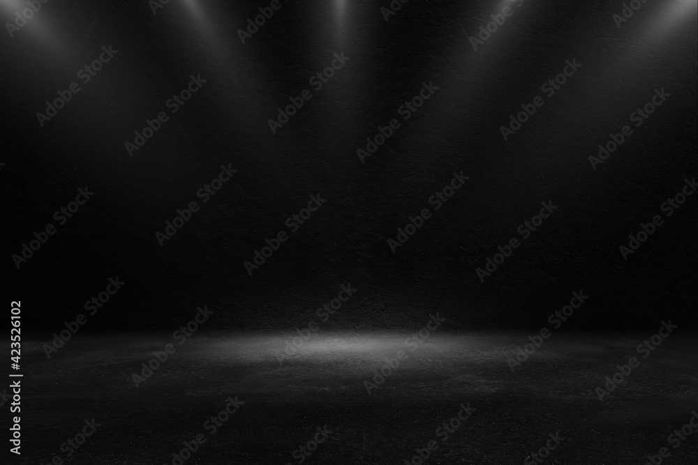 Product showcase with spotlight. Black studio room background. Use as ...