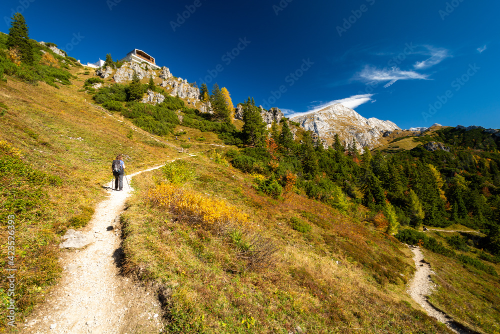 path to Jenner mountain in bavarian Alps during fall in Berchtesgaden ...