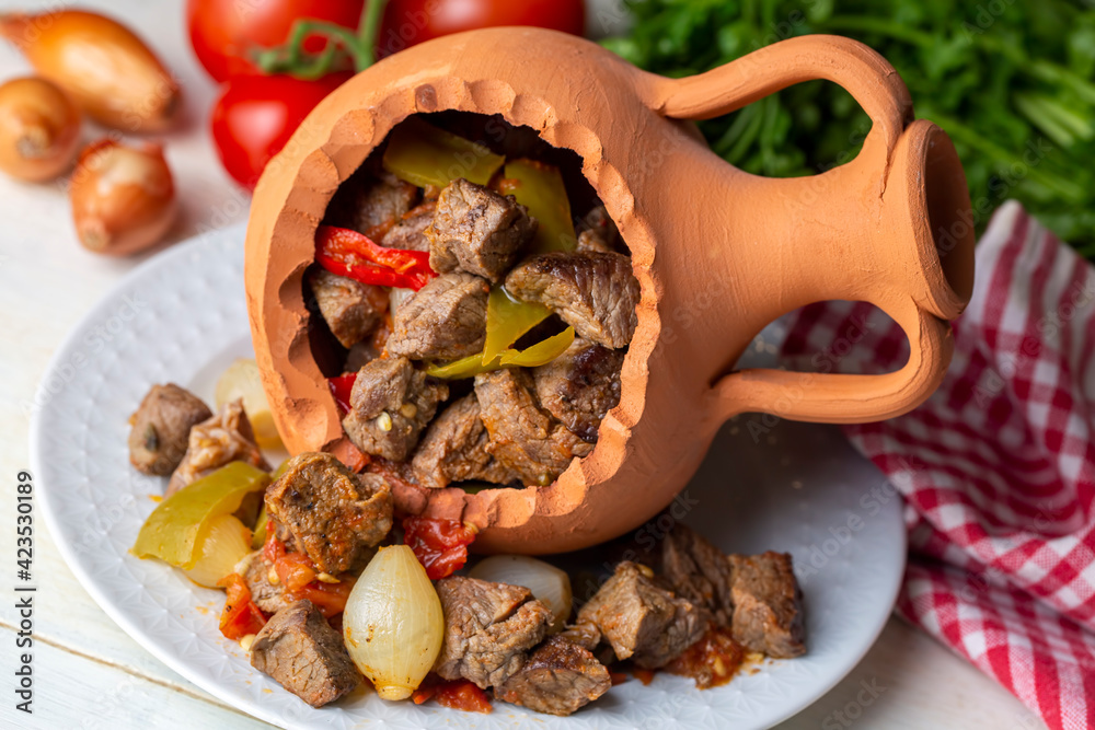Authentic Turkish Testi Kebab cooked in earthenware waterjug, Turkish ...