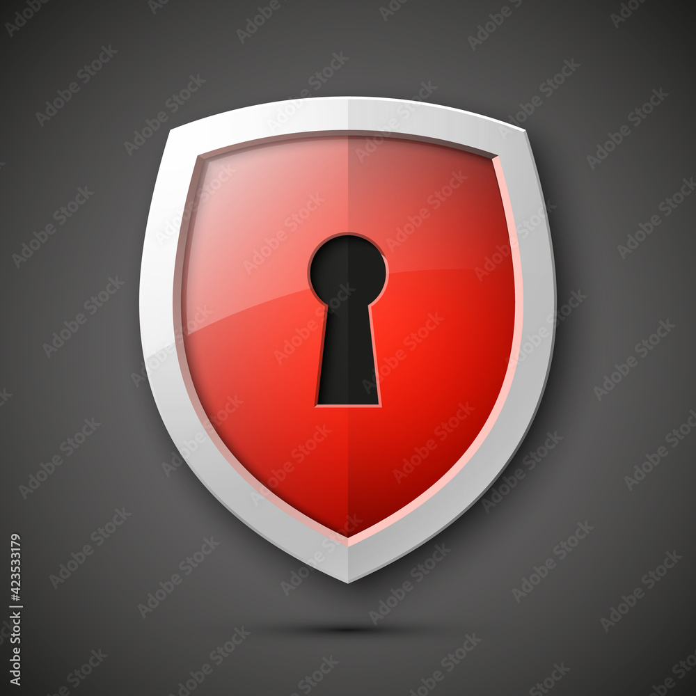 Protection shield concept with keyhole isolated . Safety badge icon ...