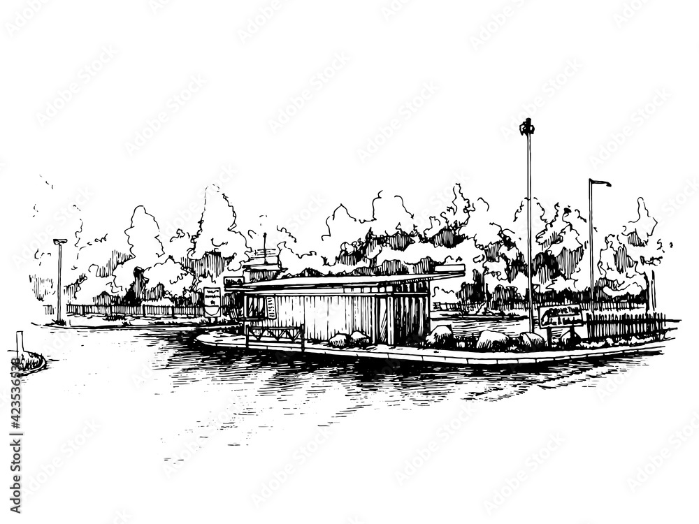 container take away restaurant design concept. Rough sketchy idea of a ...