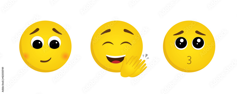 Set of emoticons with positive emotions. Vector illustration in cartoon ...