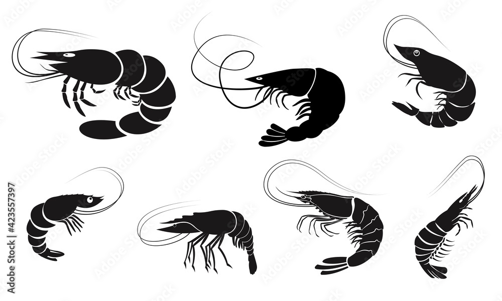Shrimp vector set 3 Silhouette illustration fish Stock Vector | Adobe Stock