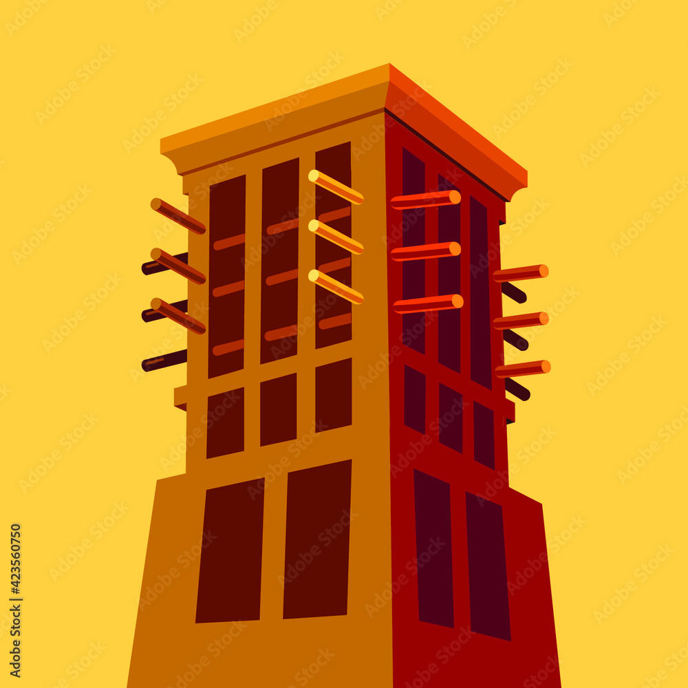 Arabian wind tower or Burjeel - traditional architecture Stock Vector ...