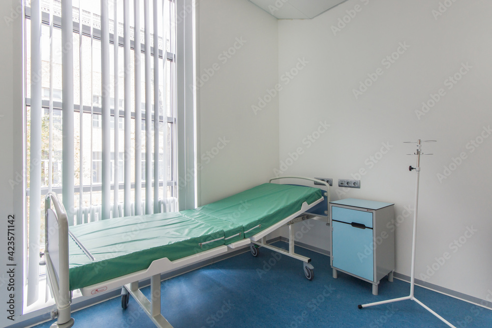 Hospital room with bed and without medical equipped in a new modern ...
