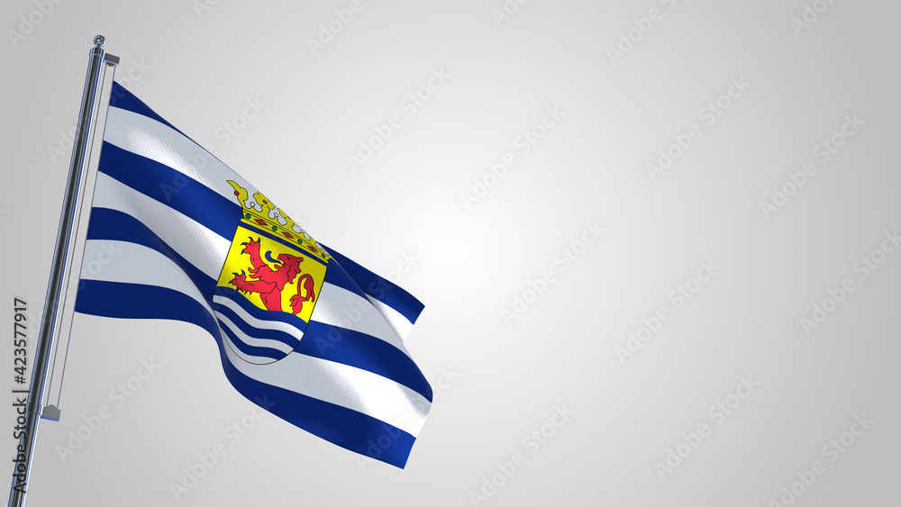 Zeeland 3D waving flag illustration on a realistic metal flagpole ...