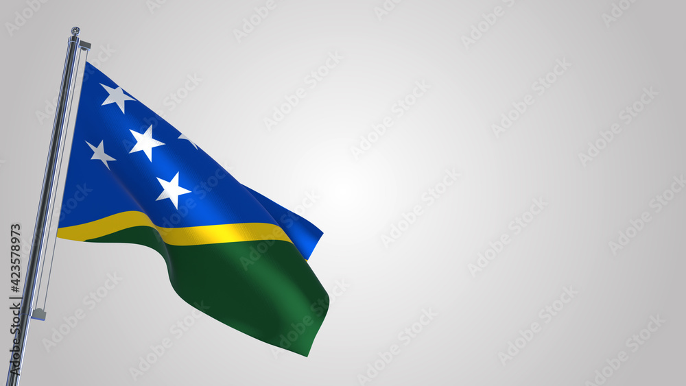 Salomon Islands 3D waving flag illustration on a realistic metal ...