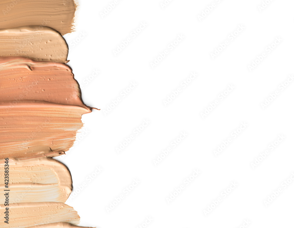 Foundation smuges, face make-up samples. Set of cosmetic liquid ...