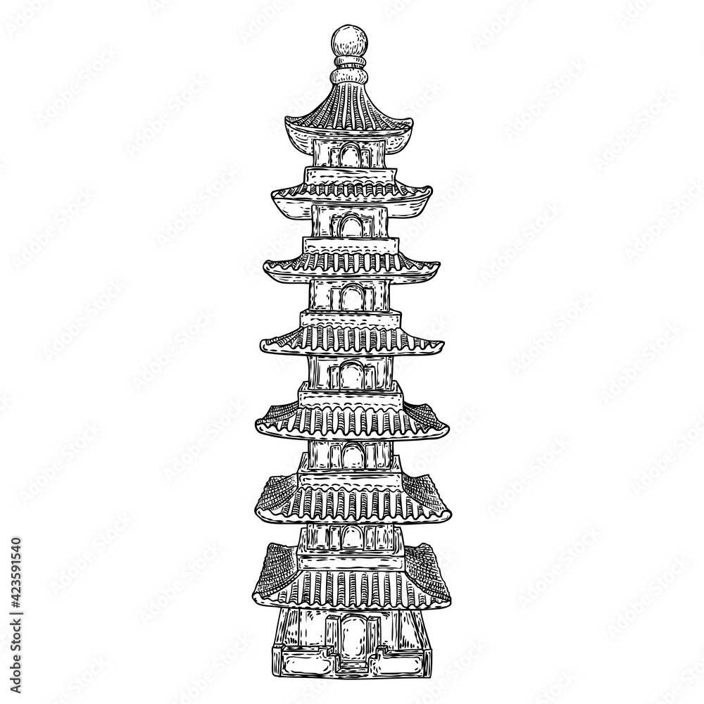 Japanese pagoda landmark, Buddha and saint tomb near temple in ...