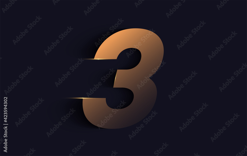 Number three third 3 vector font alphabet, modern dynamic luxury flat ...