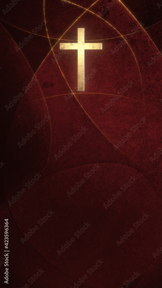 Christian Cross on liturgic red vertical copy space banner background ...