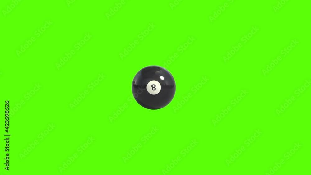 Side on view of a 3D 8 ball rolling from left to right. Black 8 ball in ...