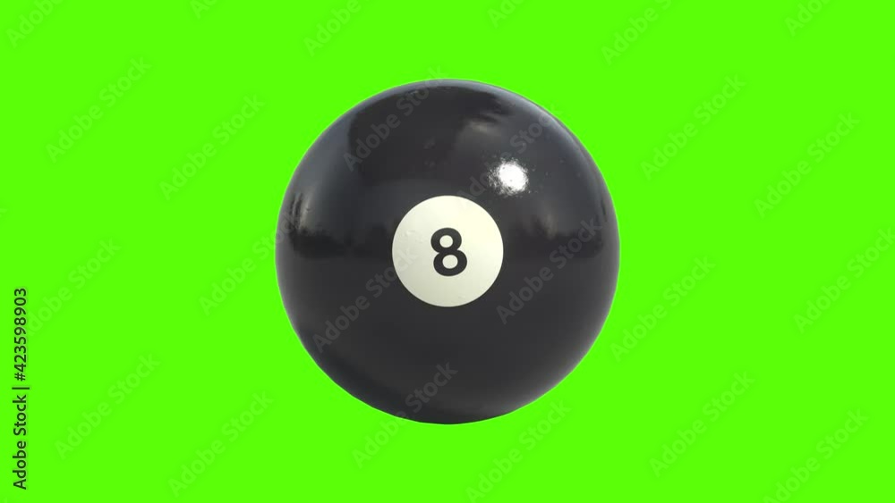 Side on view of a 3D 8 ball rolling from left to right on the spot ...