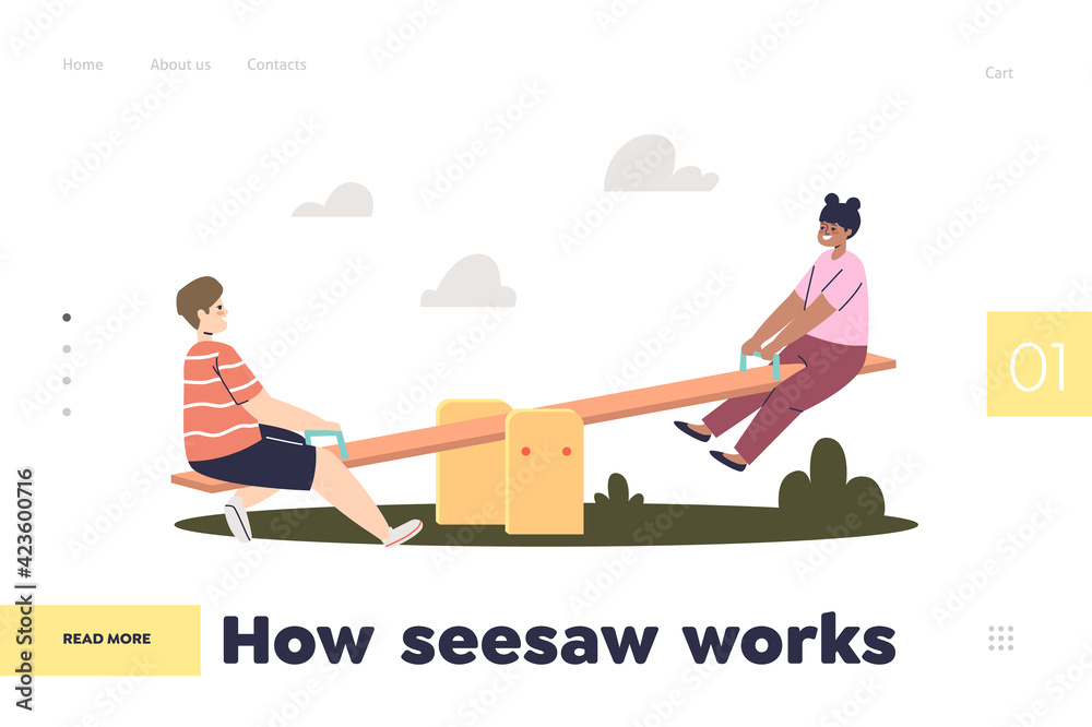 How seesaw works concept of landing page with kids playing on seesaw ...