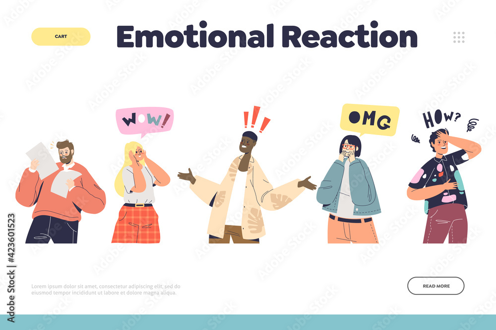 Emotional reaction concept of landing page with shocked and astonished ...