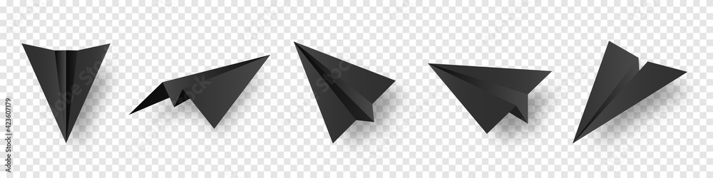 Realistic black handmade paper planes isolated on transparent ...