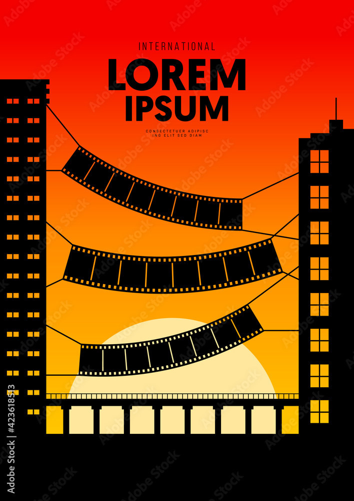 Movie and film poster design template background with dramatic sunset ...