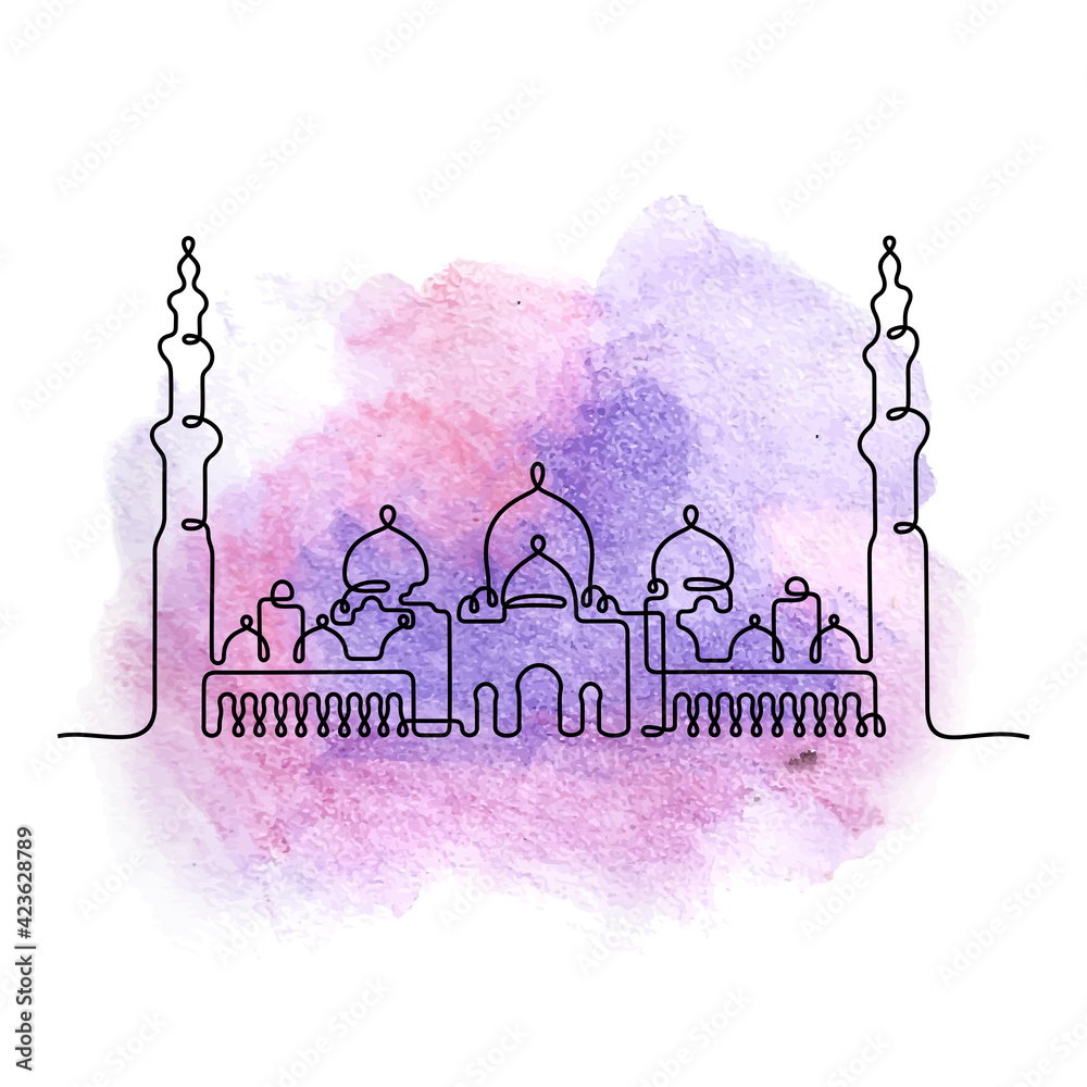 Sheikh Zayed Grand Mosque in Abu Dhabi, UAE. One line sketch on ...