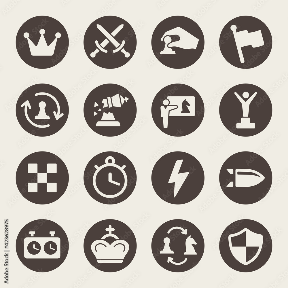 Chess vector icons. Game, tournament, checkmate, learning, game clock ...